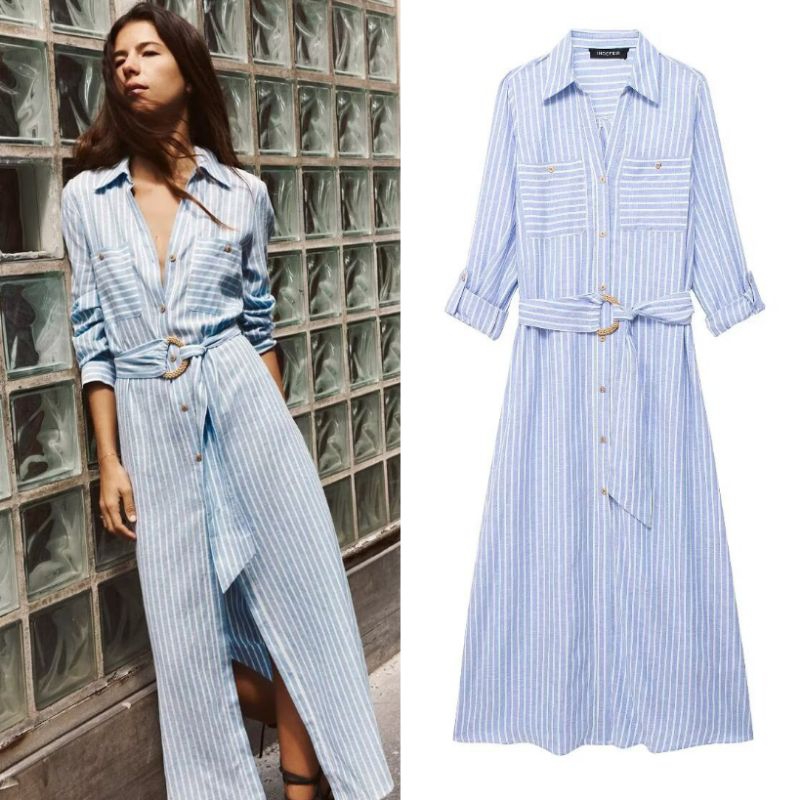 Jual Blue Stripe Maxi Dress 76055 (TA) | Shopee Indonesia