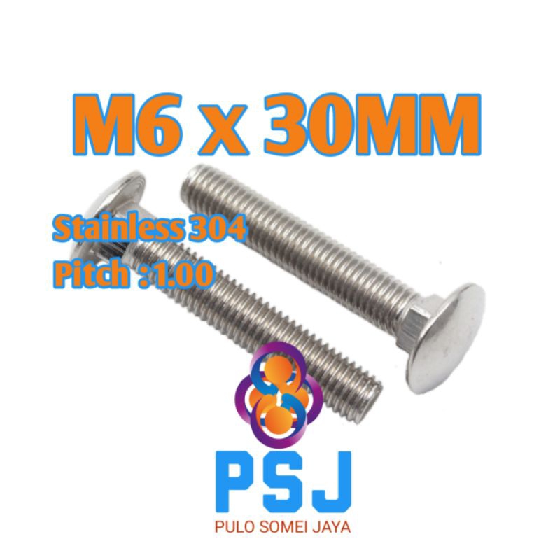 Jual Baut CB Stainless 304 M6 x 30 / Carriage Bolt / Baut Payung | Shopee Indonesia