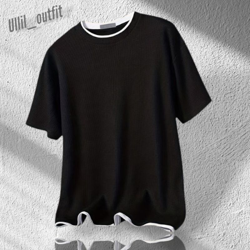 Jual Kaos Oversize Pria Bahan Waffle Knit premium Double Layer Semi ...