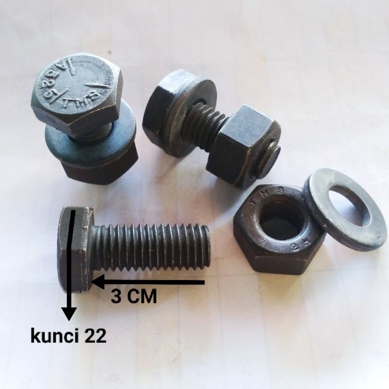 Jual baut htb 1/2 x 1" / 3 cm baut baja A325 | Shopee Indonesia