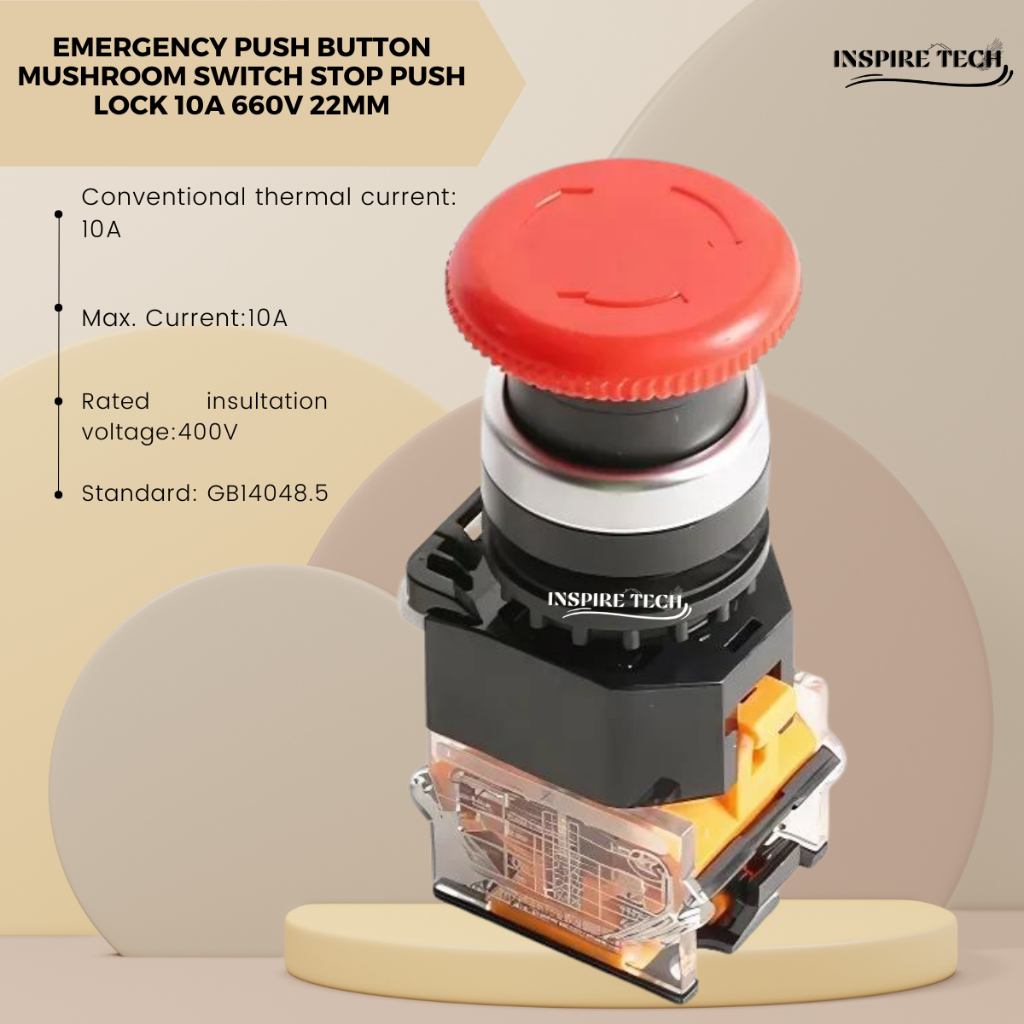 Jual EMERGENCY PUSH BUTTON MUSHROOM SWITCH STOP PUSH LOCK 10A 660v ...