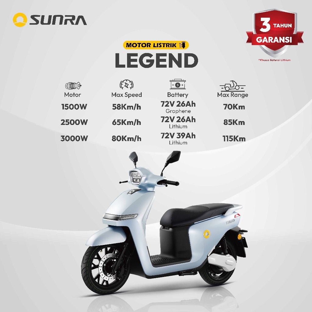 Jual MOTOR LISTRIK SUNRA LEGEND lithium 1500W/2500W/3000W ON THE ROAD ...