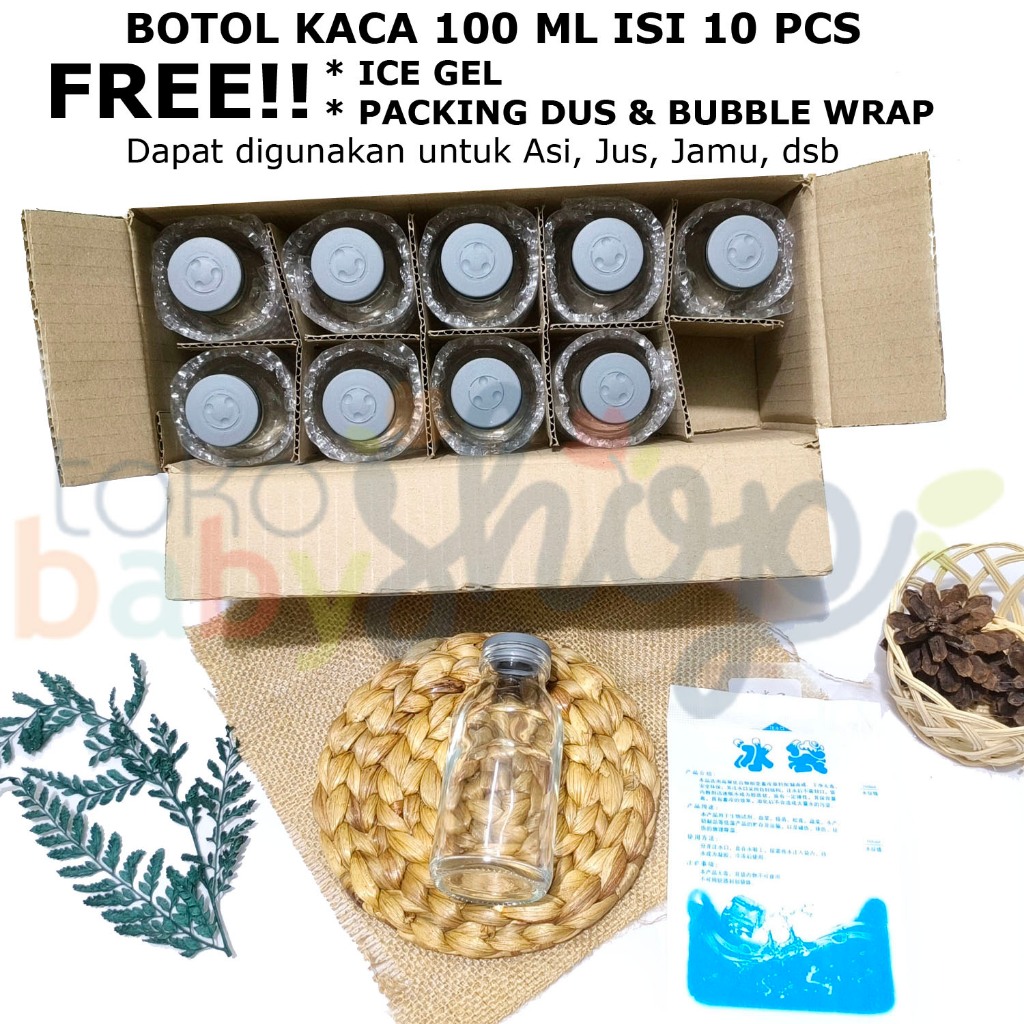 Jual 10 PCS Botol Kaca Ukuran 100 ML FREE Ice Gel Untuk Susu Asi Asip ...