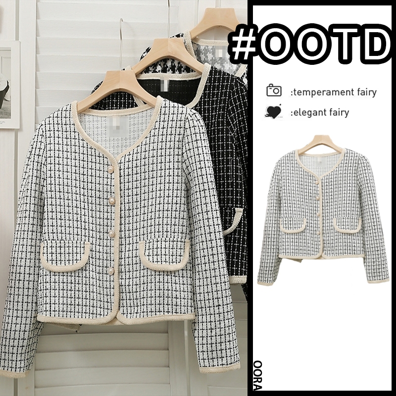 Jual OORA Cardigan korea jacket kotak-kotak lengan panjang atasan wanita/Kekinian Import Vintage ...