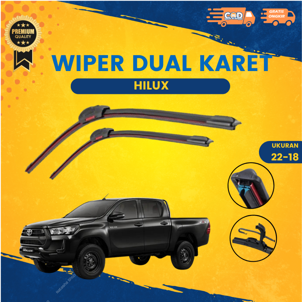 Jual Wiper Dual Karet Double Blade Hilux Ukuran 22 - 18 Inci | Wiper Mobil Frameless | Shopee ...