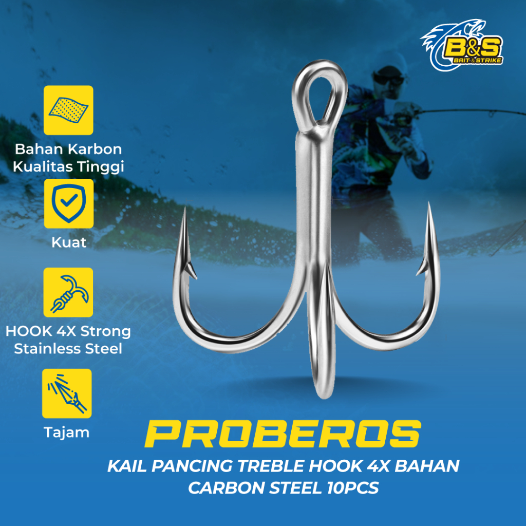 Jual PROBEROS Kail Treble Hook 4X Strong 10PCS ST66-4X Kait Pancing ...