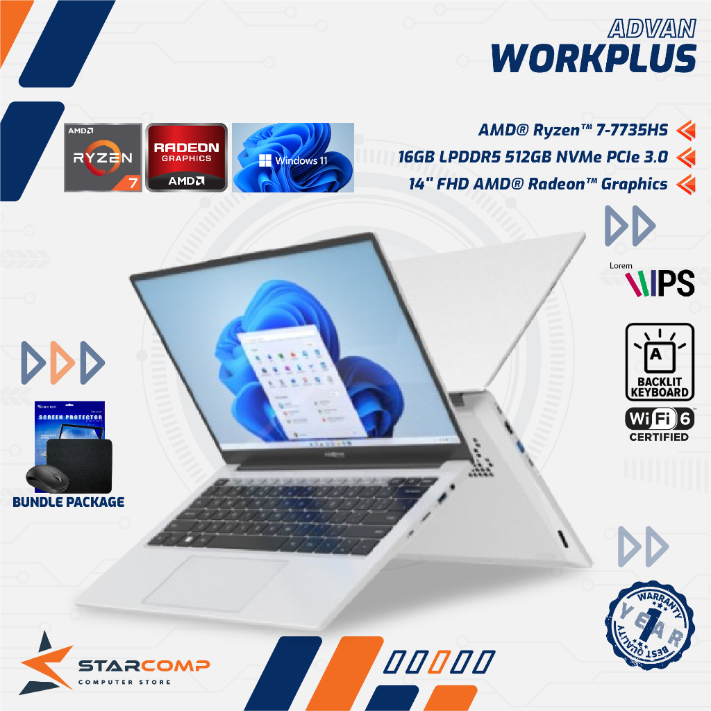 Jual ADVAN Laptop Workplus AMD Ryzen 7-7735HS 16GB 512GB 14'' FHD IPS Win11 | Shopee Indonesia
