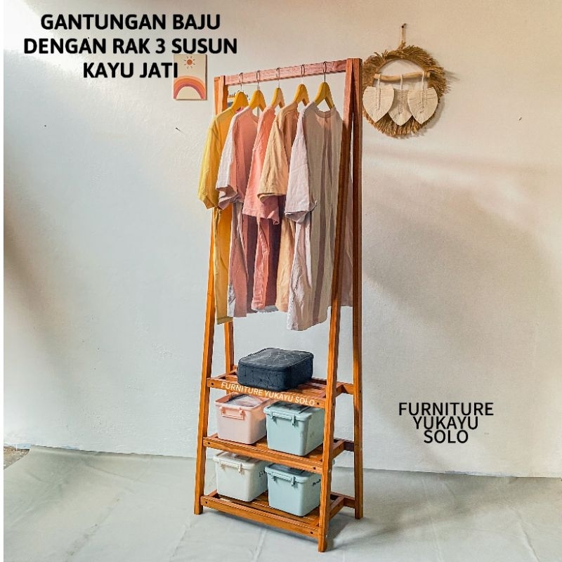 Jual GANTUNGAN BAJU RAK SUSUN KAYU JATI STAND HANGER KAYU JATI DENGAN ...