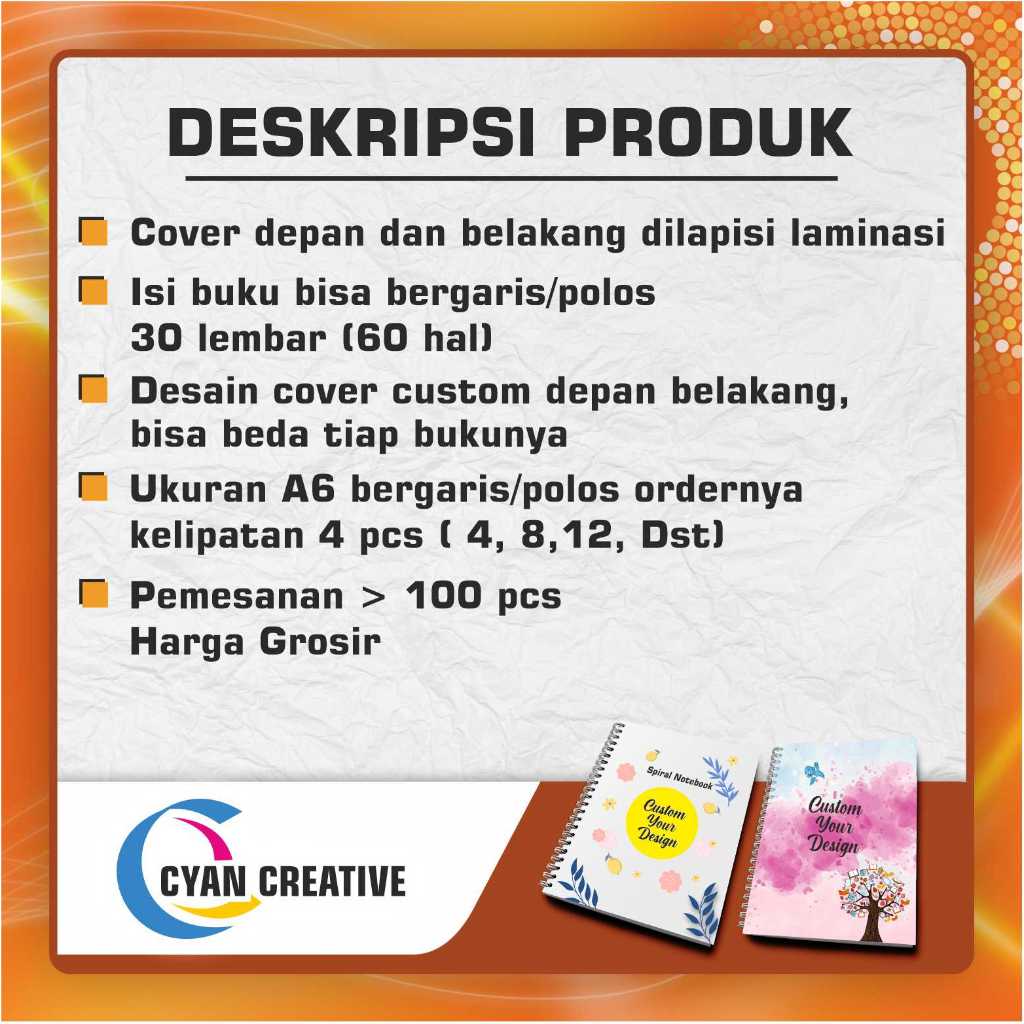 Jual Blocknote A6 Custom isi 60 halaman (30 lembar) / Notebook A6 ...