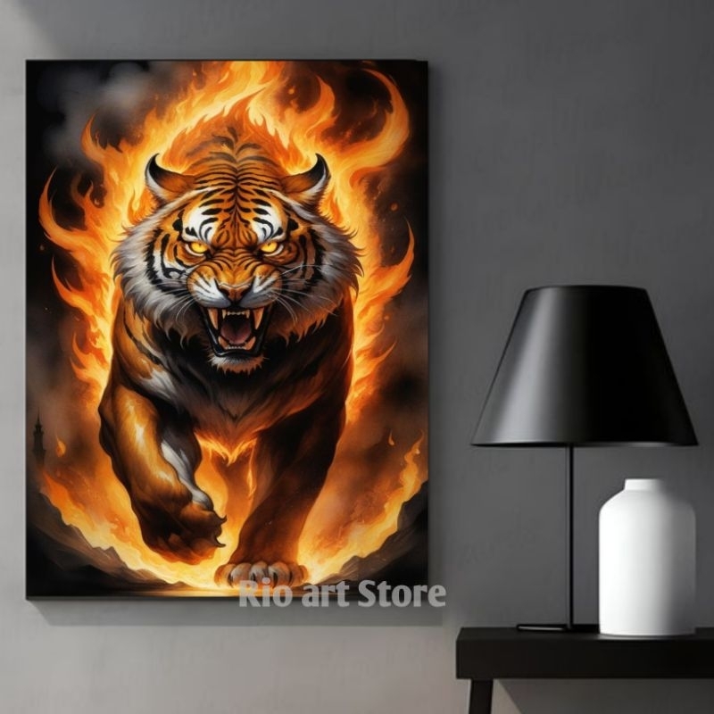 Jual Hiasan dinding poster harimau menyala untuk walldecor atau ...
