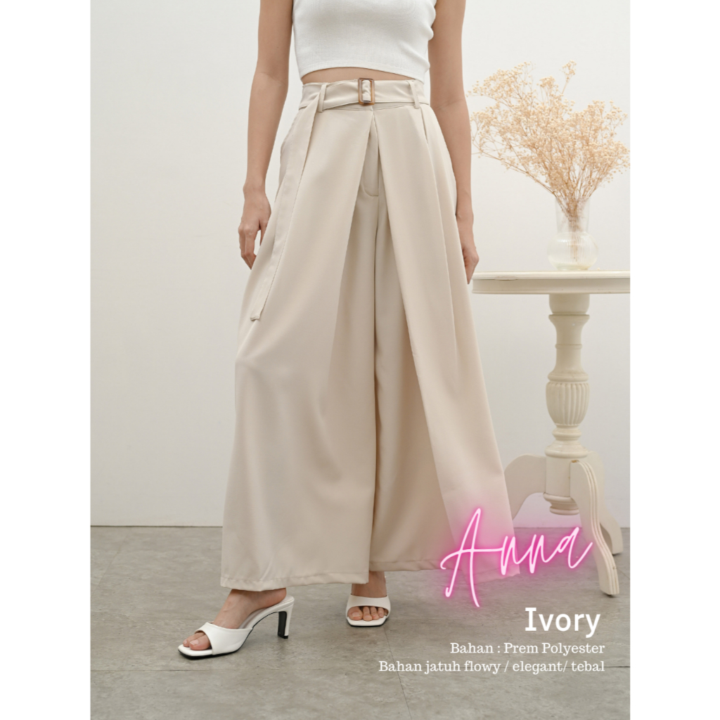 Jual [ANNA] Cammomile 2304098 celana kulot wanita gesper highwaist ...