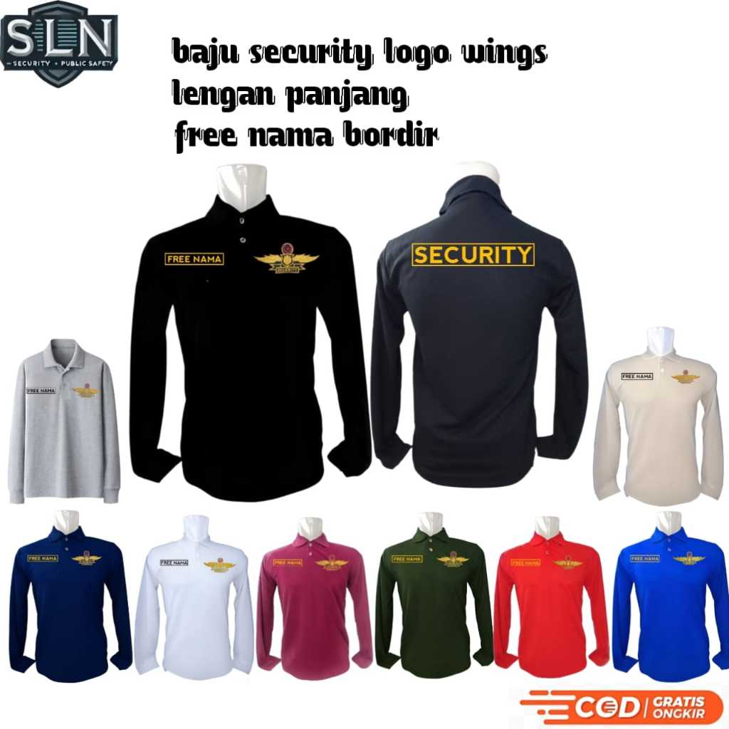 Jual BAJU SECURITY LOGO WINGS FREE NAMA BORDIR LENGAN PANJANG | KAOS ...