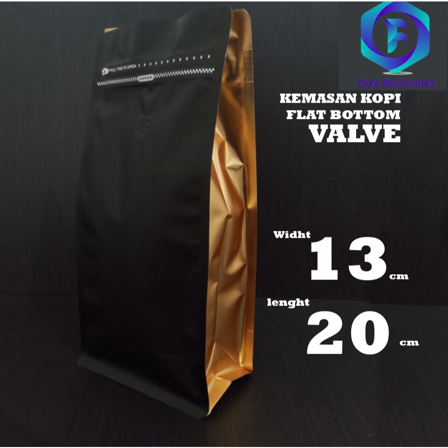 Jual Kemasan Kopi 250 gram Ziplock Flat Bottom Packaging | Valve Dan No Valve | Zipper I ...