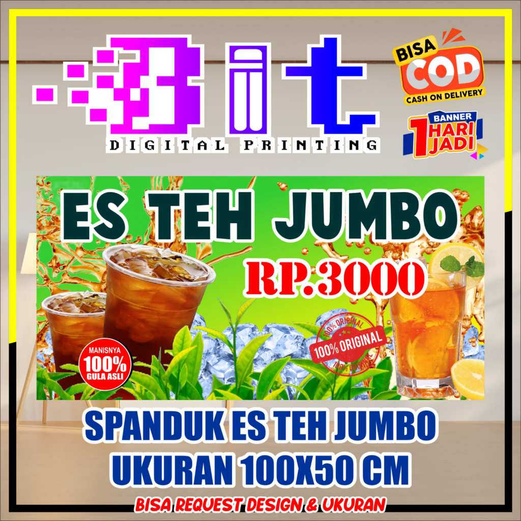 Jual SPANDUK/BANNER ES TEH JUMBO ( BISA CUSTOM ) UKURAN 100X50 CM ...