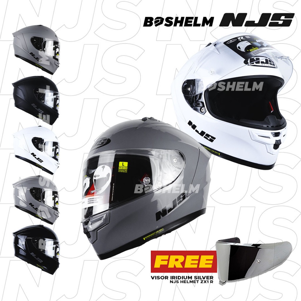 Jual BOSHELM Helm NJS ZX-1R Solid STONE GREY GLOSSY Helm Full Face SNI ...