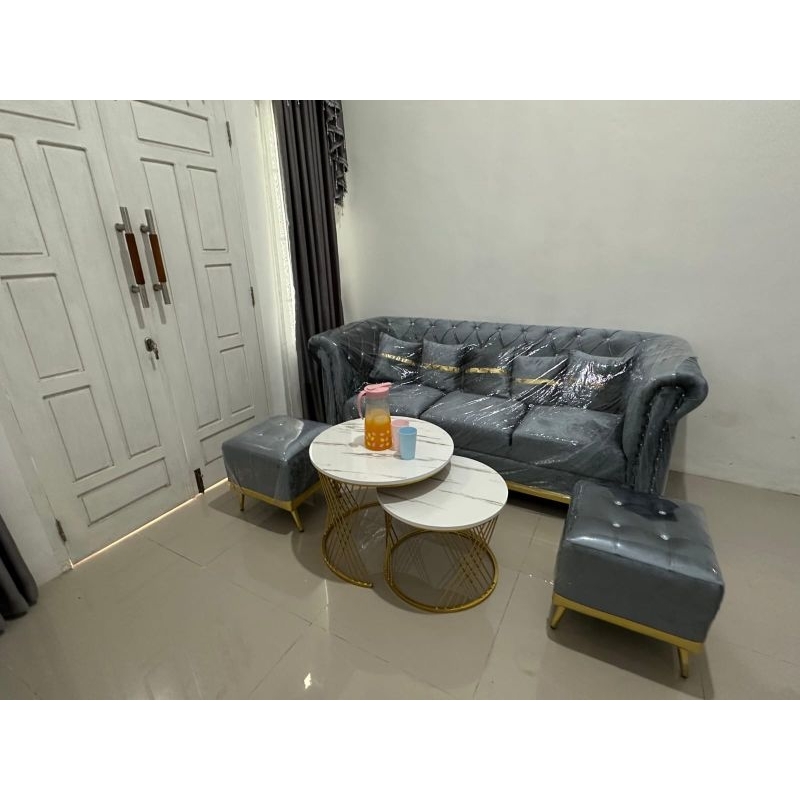 Jual SOFA SERIBU KANCING 3 SEATER + 2 SOOL DAN MEJA / SOFA RUANG TAMU ...