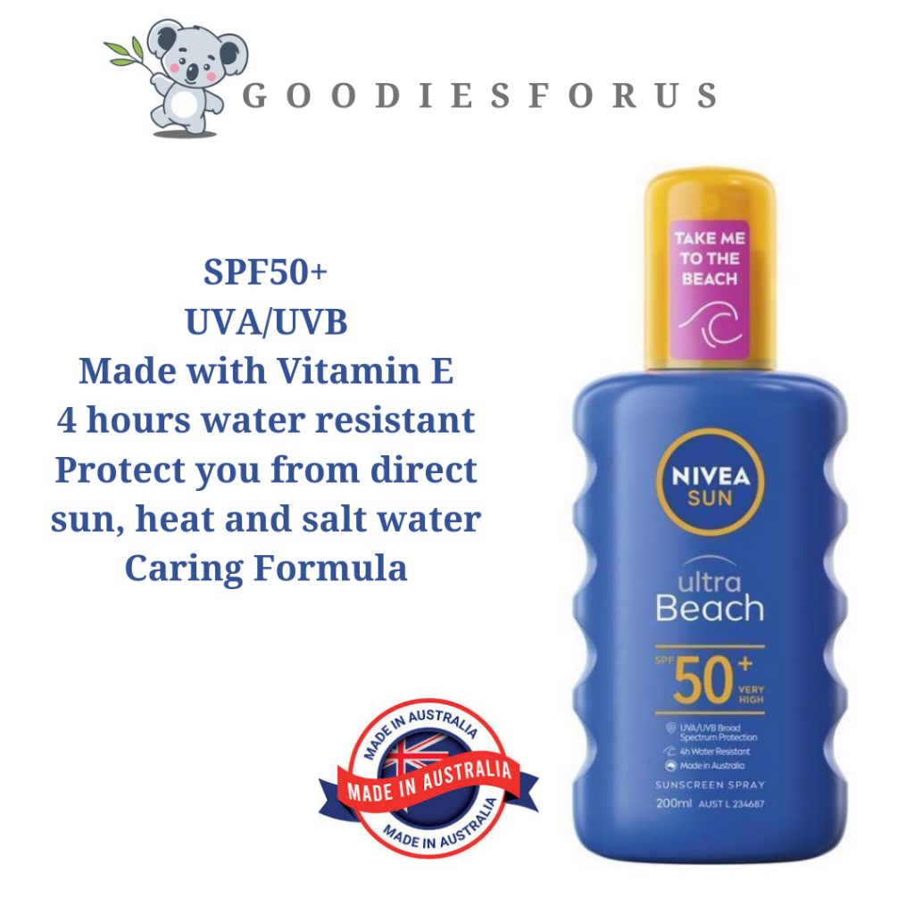 Jual NIVEA Sun Ultra Beach SPF50+ Sunscreen Spray 200ml/Nivea Australia ...
