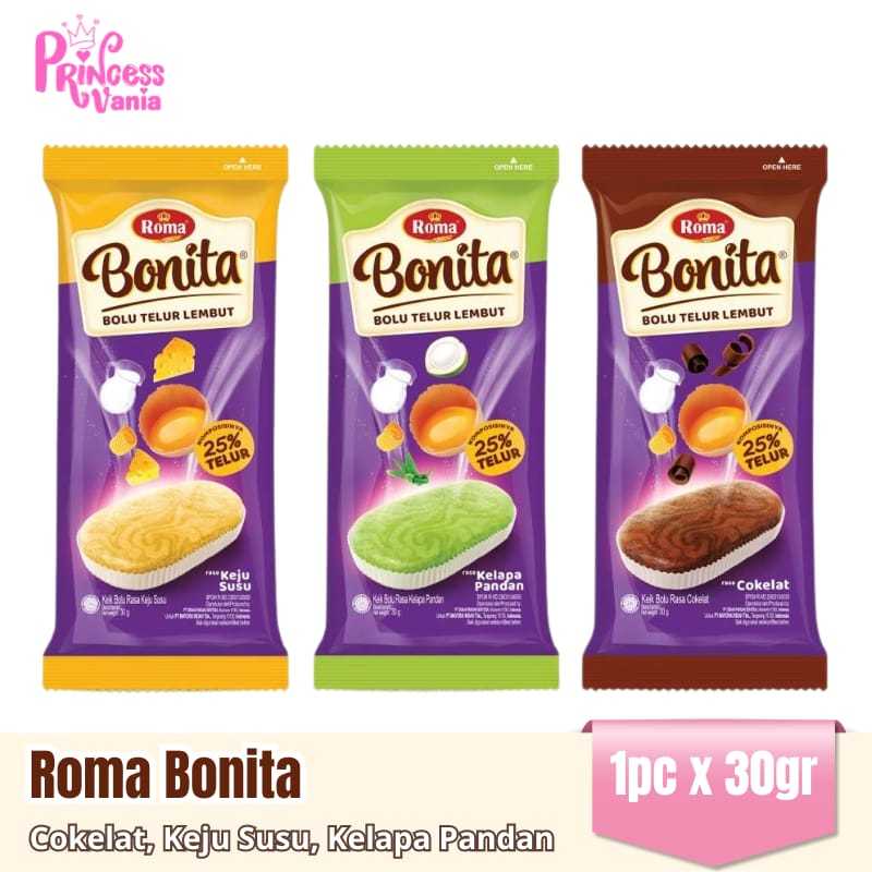 Jual ROMA BONITA SATUAN 30GR BOLU TELUR LEMBUT RASA COKLAT KEJU SUSU ...