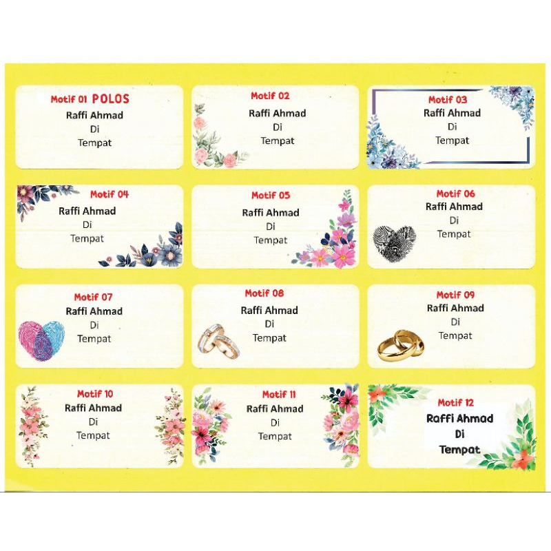 Jual Cetak Label Nama Undangan 103, 1 Jam Jadi. POLOS dan MOTIF, FREE ...