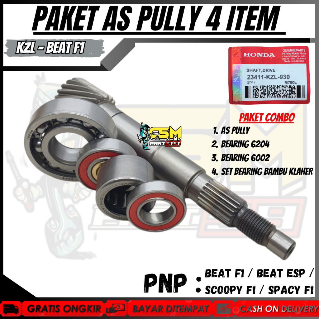 Jual PAKET HEMAT 4ITEM KZL AS PULLY BEAT F1 + BEARING 6204 + LAHAR 6002 ...