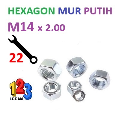 Jual Mur M14 Putih Galvanis Hexagon Besi Kunci Baut 22 Drat 2.0 ...