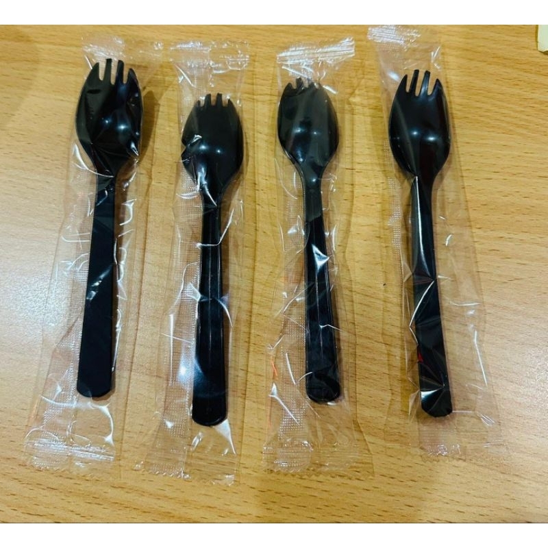 Jual sendok steril hitam( mini spork) 1pax | Shopee Indonesia