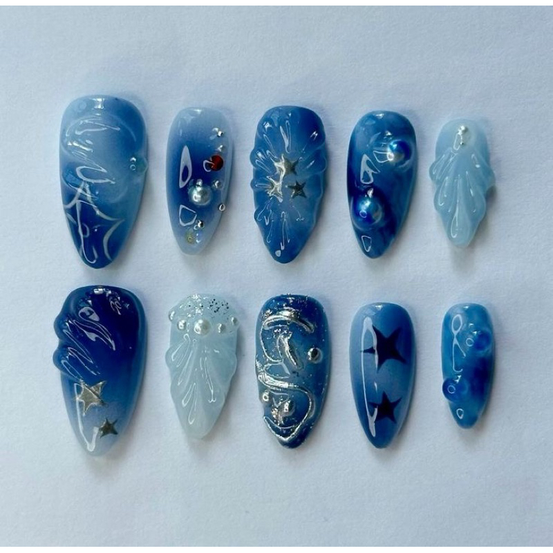 Jual PRESS NAILS PREMIUM 3D/BLUE SEA GRADASI/KUKU PALSU FREE TOOLKIT ...