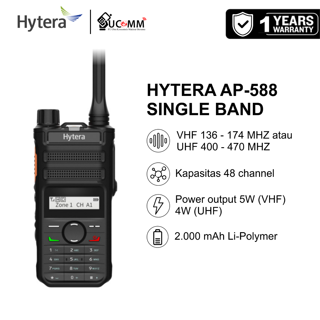Jual Hytera AP588 HT Single Band VHF UHF Fast Charging Original ...