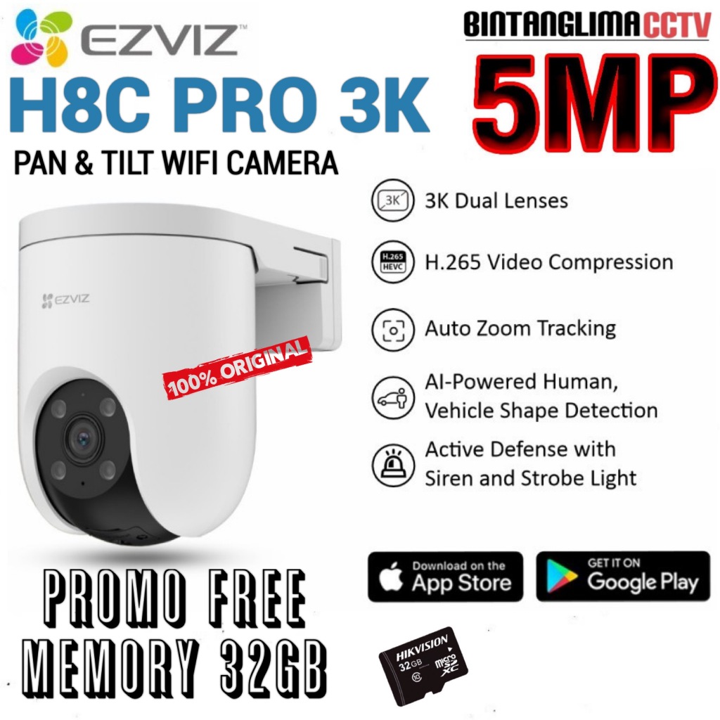 Jual EZVIZ H8C Pro 3K 5MP H.265 Pan & Tilt OUTDOOR Wi-Fi Camera ...