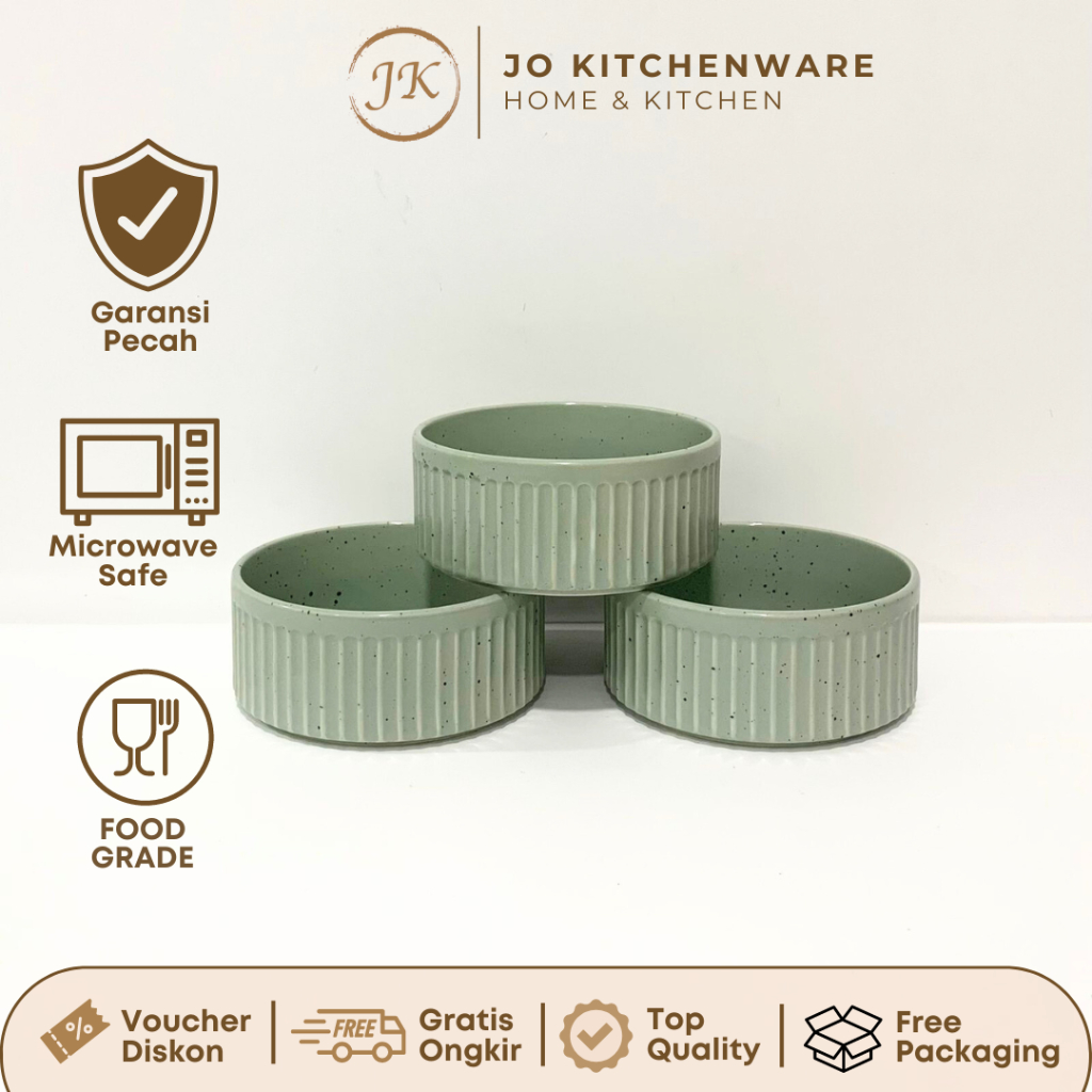 Jual Mangkok keramik ramekin green with black spots diameter 12,5cm ...