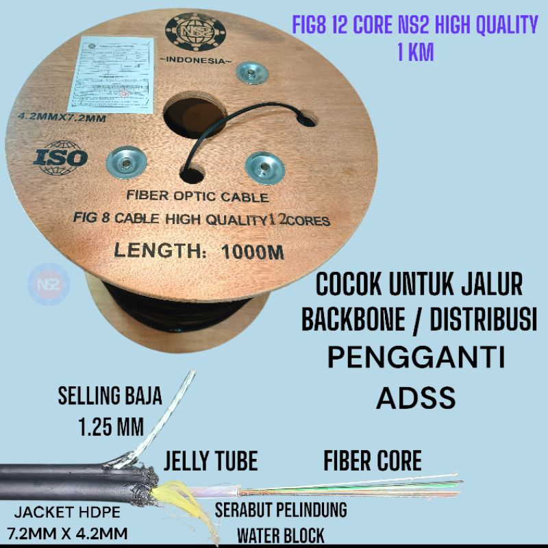 Jual kabel fo 12 core fig8 jelly tube NS2 high quality / fiber optic ...