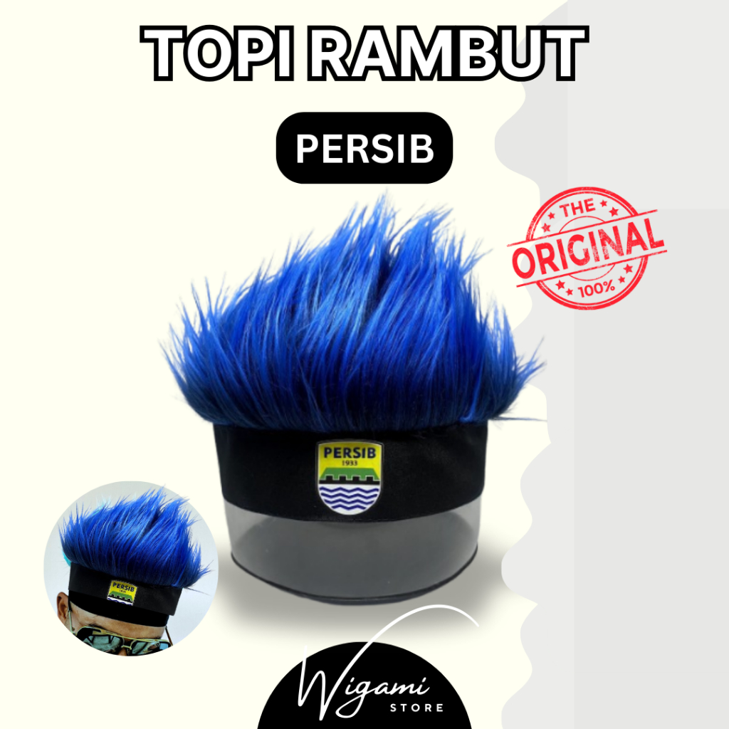Jual WIGAMI Topi Rambut Palsu Dewasa Suporter Persib Biru Lurus Lembut ...