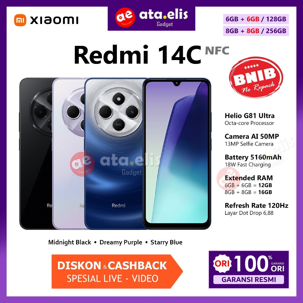 Jual Xiaomi Redmi 14C NFC 6/128GB - 8/256GB (Garansi Resmi) | Shopee ...