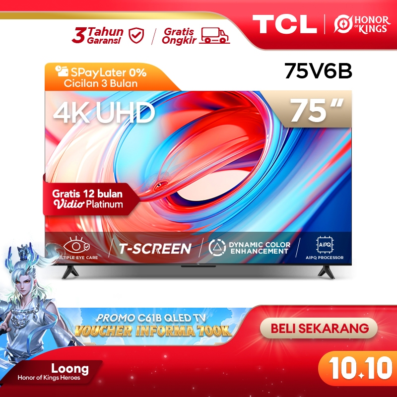 Jual [4K Big Google TV] TCL 75 Inch V6B - Smart UHD - T-Screen - Dolby Audio - HDR10 - AiPQ ...