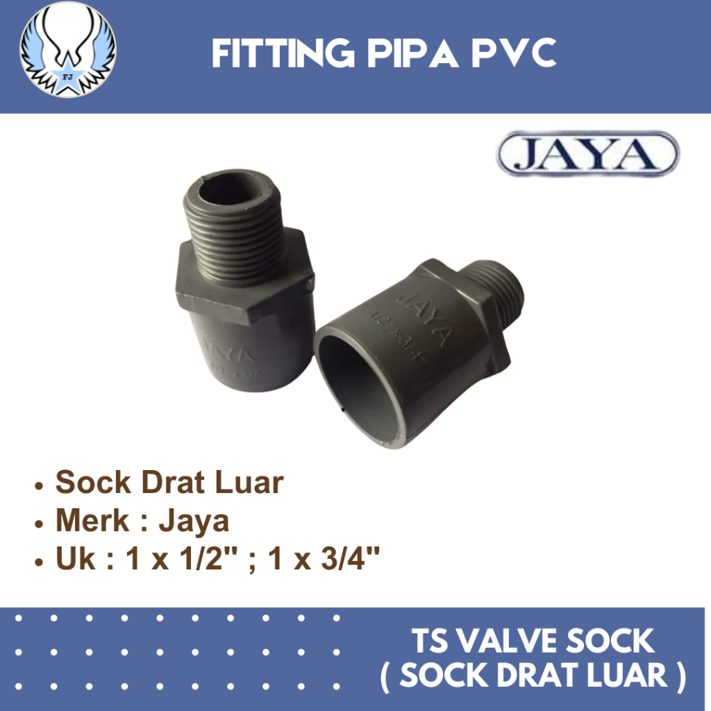 Jual FITTING PIPA PVC SOCK SOK DRAT LUAR TS JAYA 1 x 1/2" inch | 1 x 3/ ...