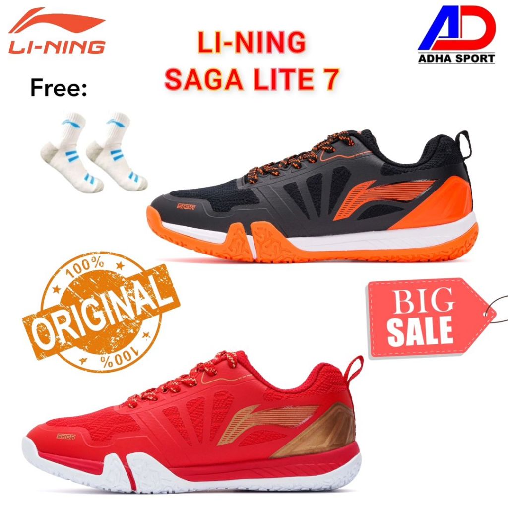 Jual Bonus Kaos Kaki Sepatu Badminton Lining SAGA LITE 7 Sepatu ...