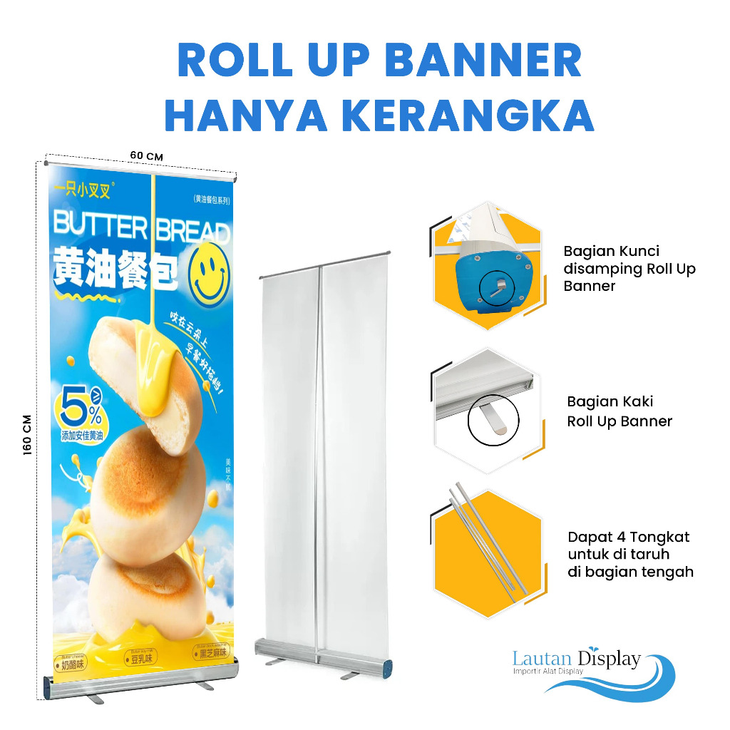 Jual Standing Roll Up Banner Plastik Stand Berdiri Tiang Penyangga Spanduk 60x160, 80x200 ...