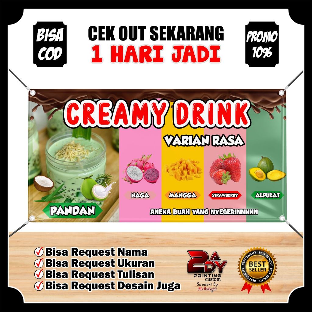 Jual Spanduk/Banner Creamy Drink Minuman Kekinian Ukuran 200x60cm ...