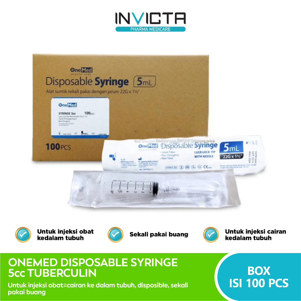Jual Onemed Disposable Syringe with Needle 5cc (Spoit/Spuit) - Box Isi ...