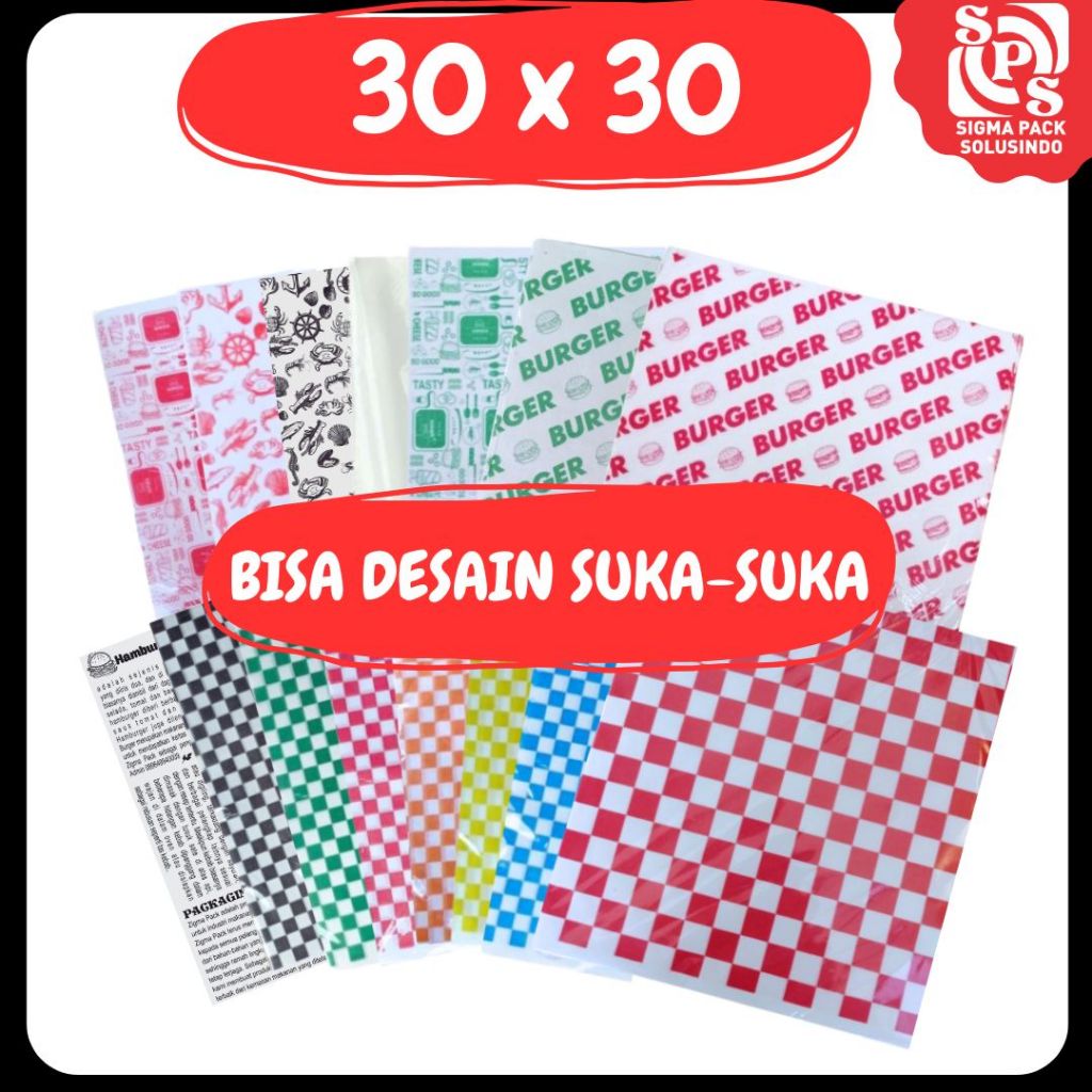 Jual Kertas Bungkus Roti 30x30 Isi 500 Burger Laminasi Motif Kebab ...