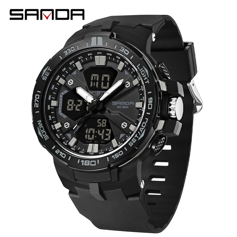 Jual SANDA 3333 Jam Tangan Pria Digital Analog Tali Rubber Chronograph Anti Air | Shopee Indonesia