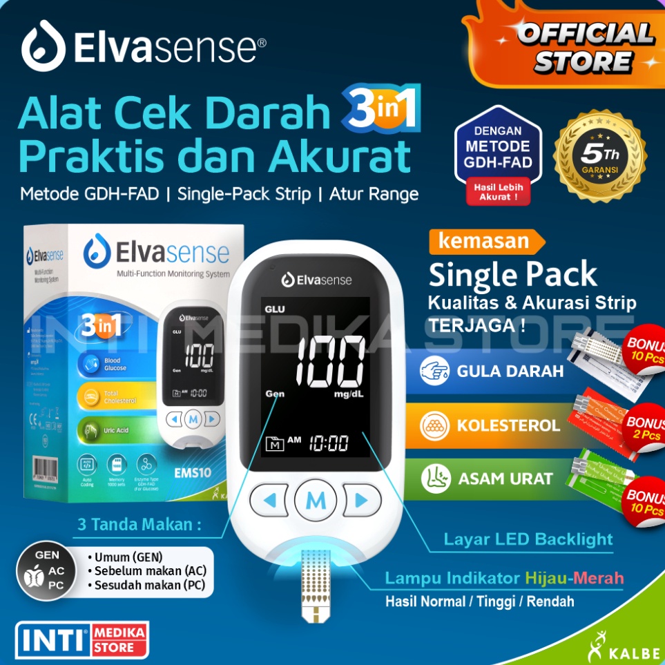 Jual Model Terheboh ELVASENSE KALBE Alat Cek 3in1 Gula Darah Kolesterol ...