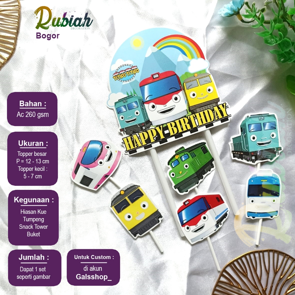 Jual Custom Nama Foto Topper cake Karakter Titipo Kereta Hiasan Kue ...