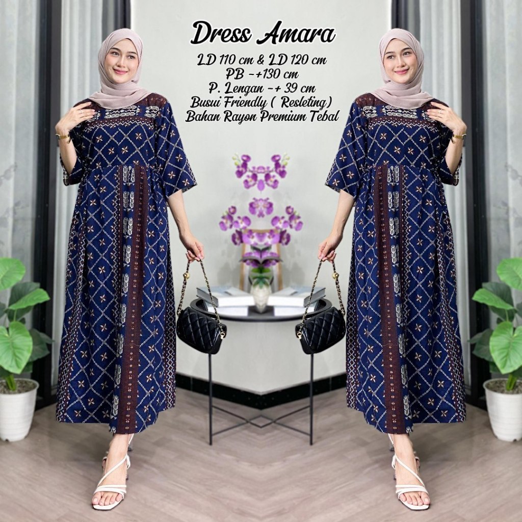Jual Amara Daster Lengan 3/4 Motif Etnik Rayon Premium Bumil/Busui Ld ...