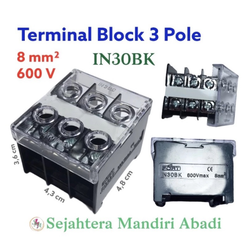Jual Terminal Blok 50 A 3 Pole 8mm Cover IN30BK Sambungan Kabel | Shopee Indonesia