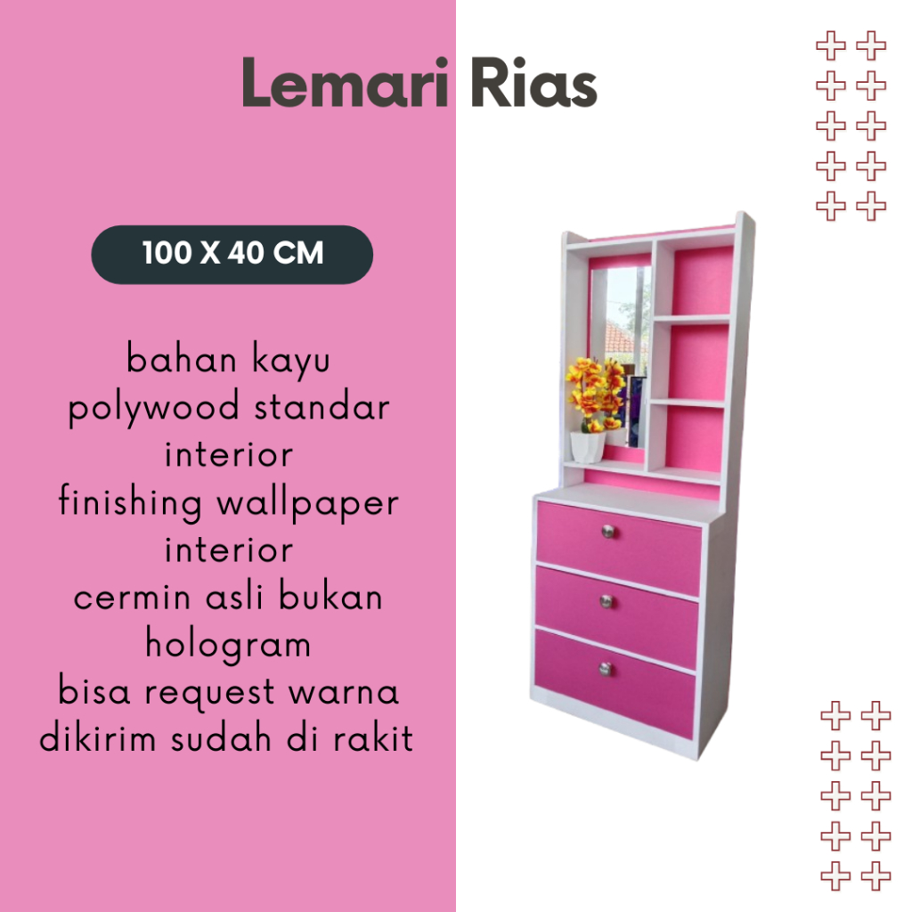 Jual Lemari/Meja Rias Cermin Dengan 3 laci - Lemari Makeup Ukuran ...