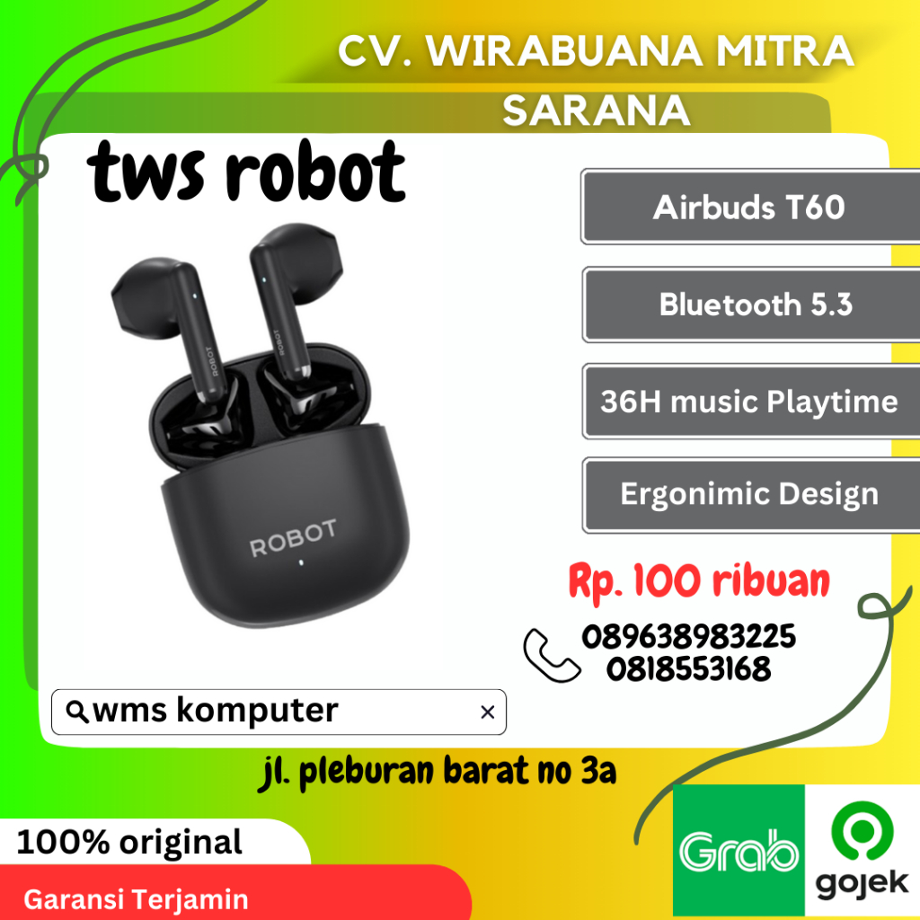 Jual Robot TWS Airbuds T60 Black | Earphone Bluetooth Robot Original ...