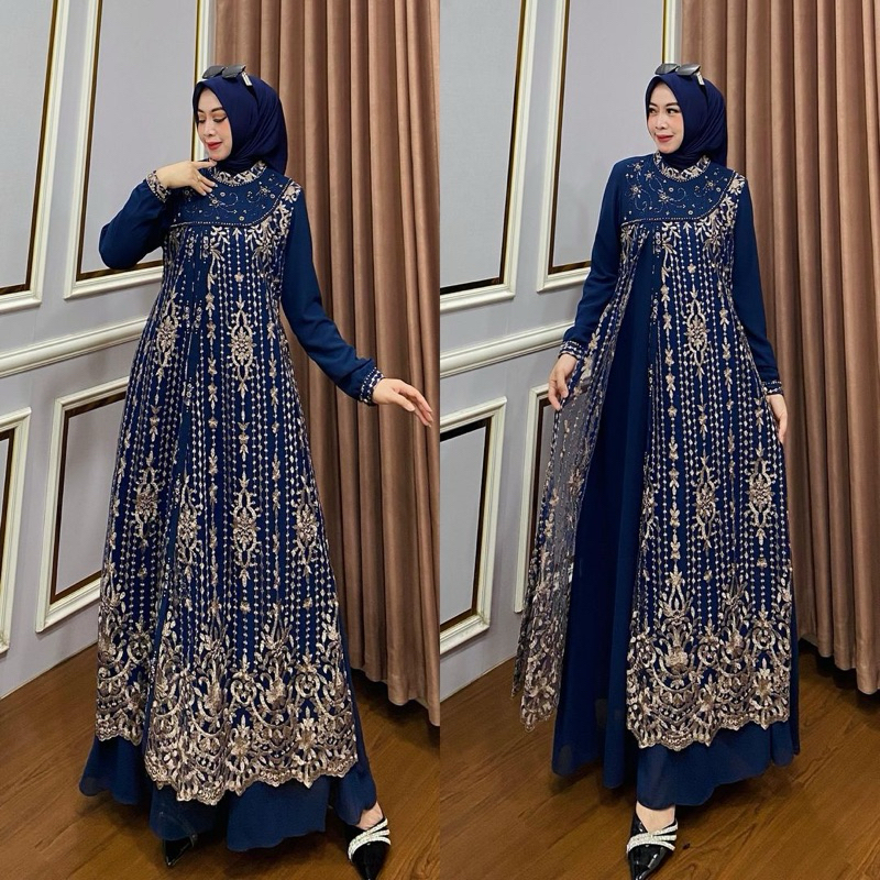 Jual Gamis Brokat Terbaru 2025 Mewah Kekinian Laura Dress Maxy Bahan Ceruty Babydoll Mix Brokat ...