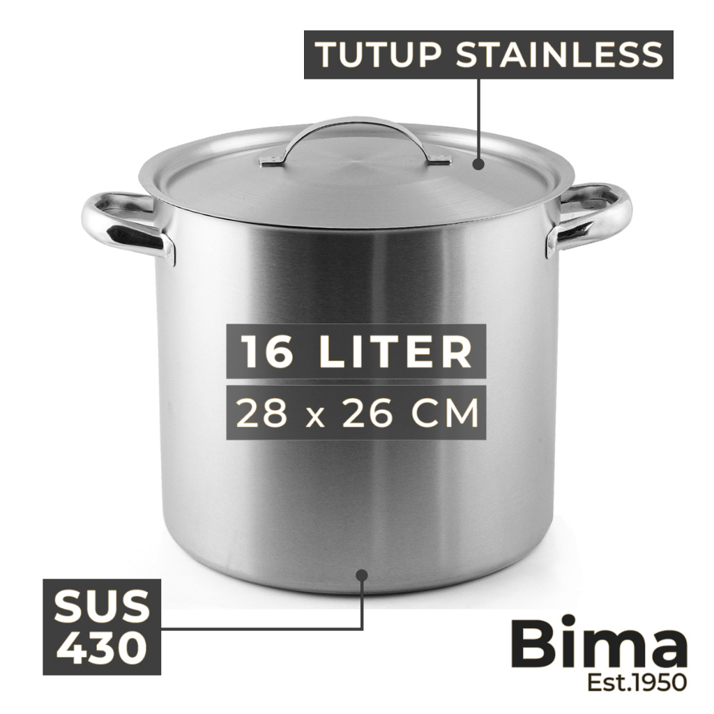 Jual BIMA Panci Stainless Steel 16 Liter Stockpot 28 x 26 CM Morganware ...