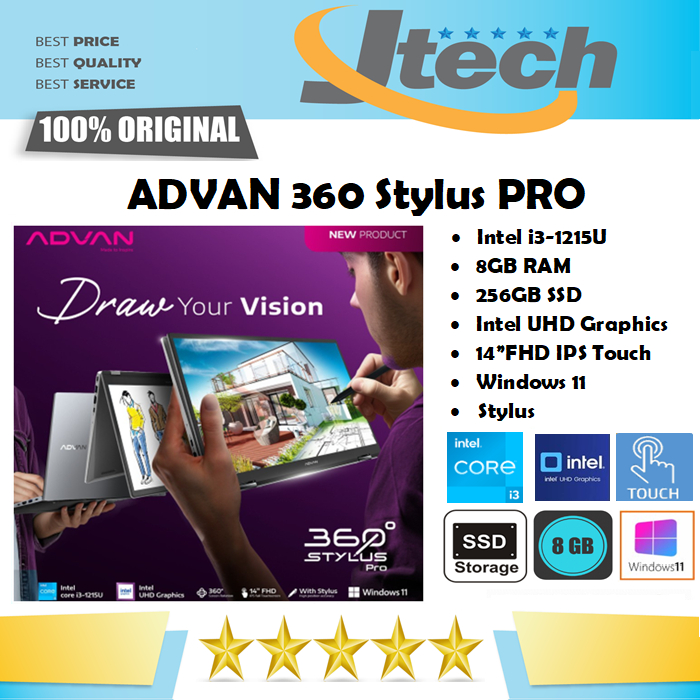 Jual ADVAN 360 Stylus PRO - i3-1215U - 8GB - 256GB SSD - 14”FHD IPS ...
